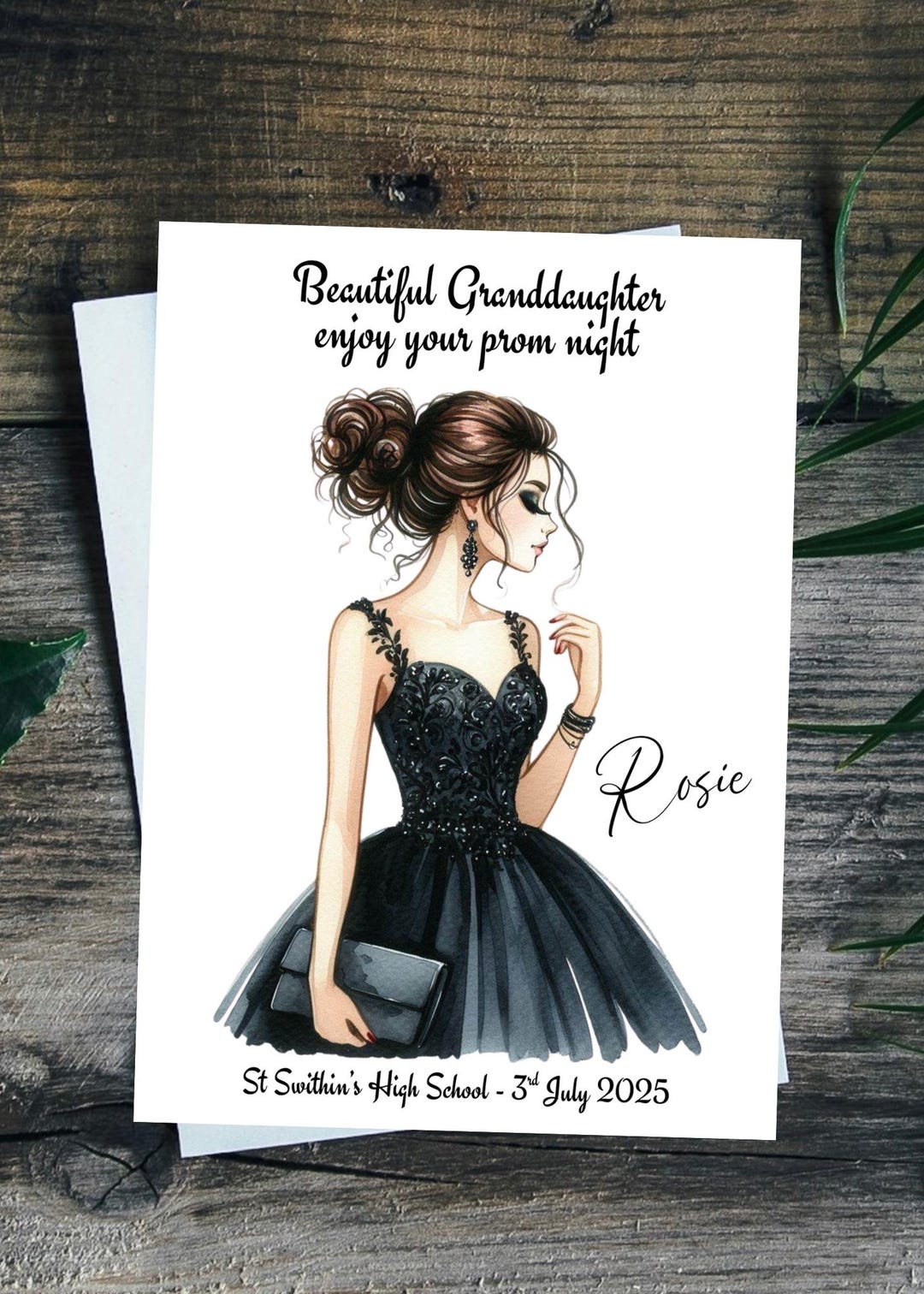 Personalised Prom Card Black Dress Daughter Goddaughter Granddaughter ...
