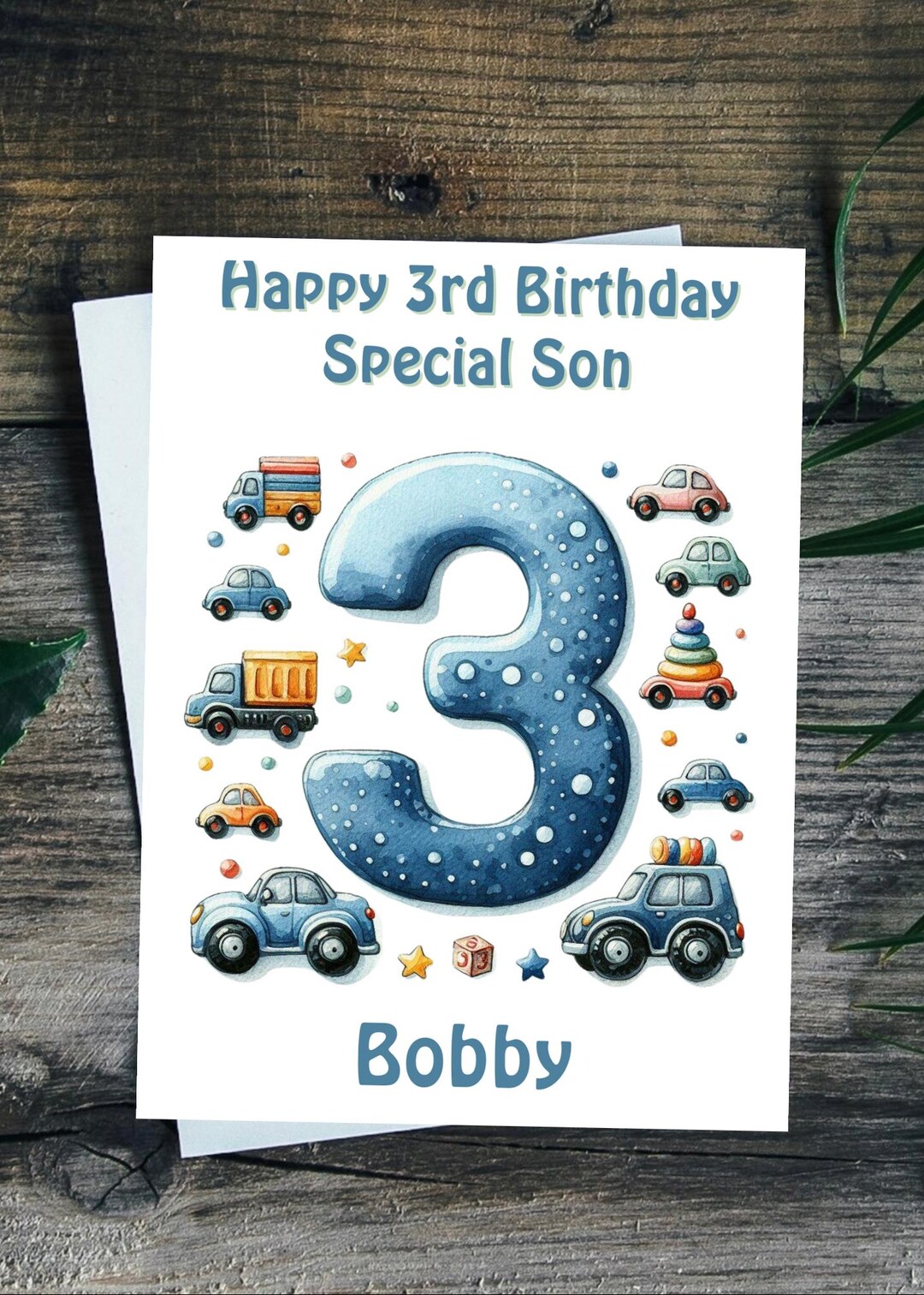 Personalised 3rd Birthday Card, Male Design, Handmade, Digital Image ...