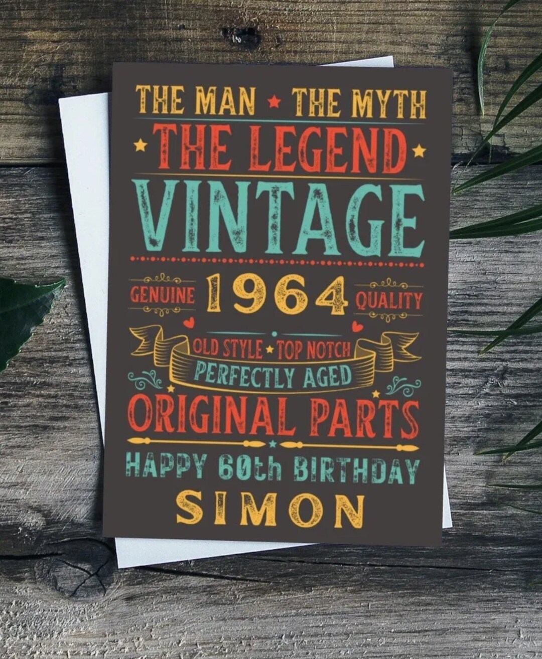 Personalised 60th Birthday Card for Him Vintage Male 1964 Any Name 60 ...