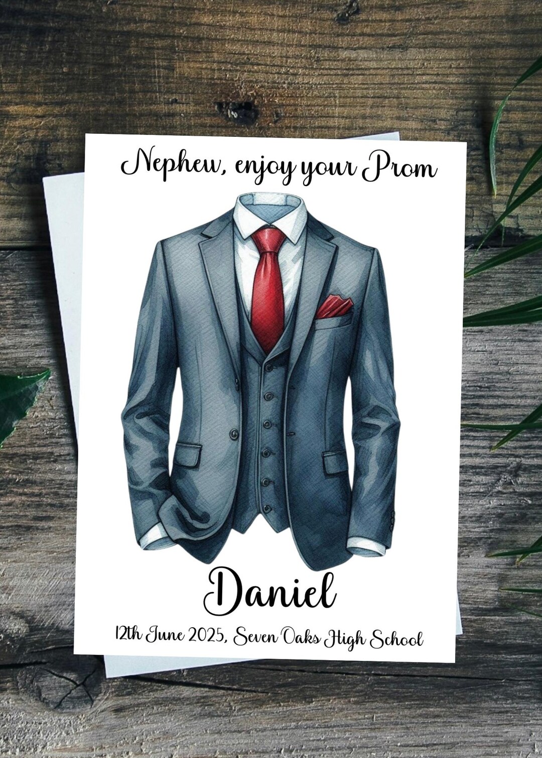 Boys Prom Card Choice of Tie Colours Personalised Prom Son Grandson ...