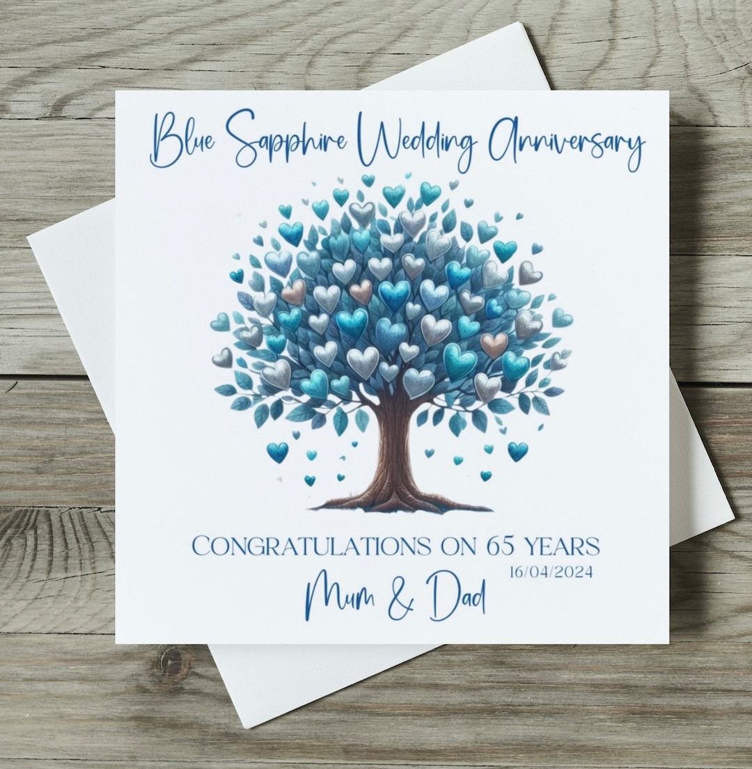 Personalised Blue Sapphire 65th Wedding Anniversary Card - Etsy
