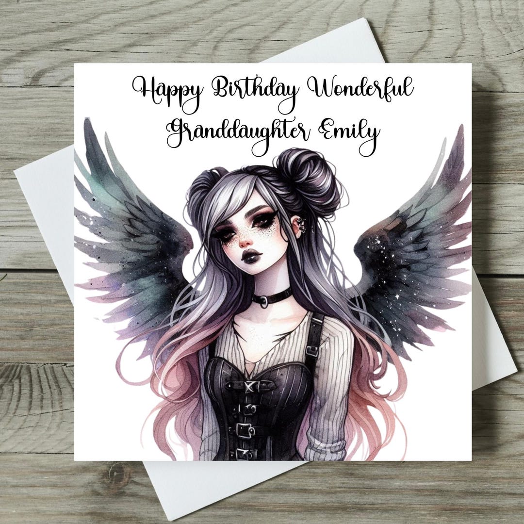 Goth Angel Birthday Card Personalised 16th 17th 18th 19th 20th Any Age Daughter Goddaughter ...