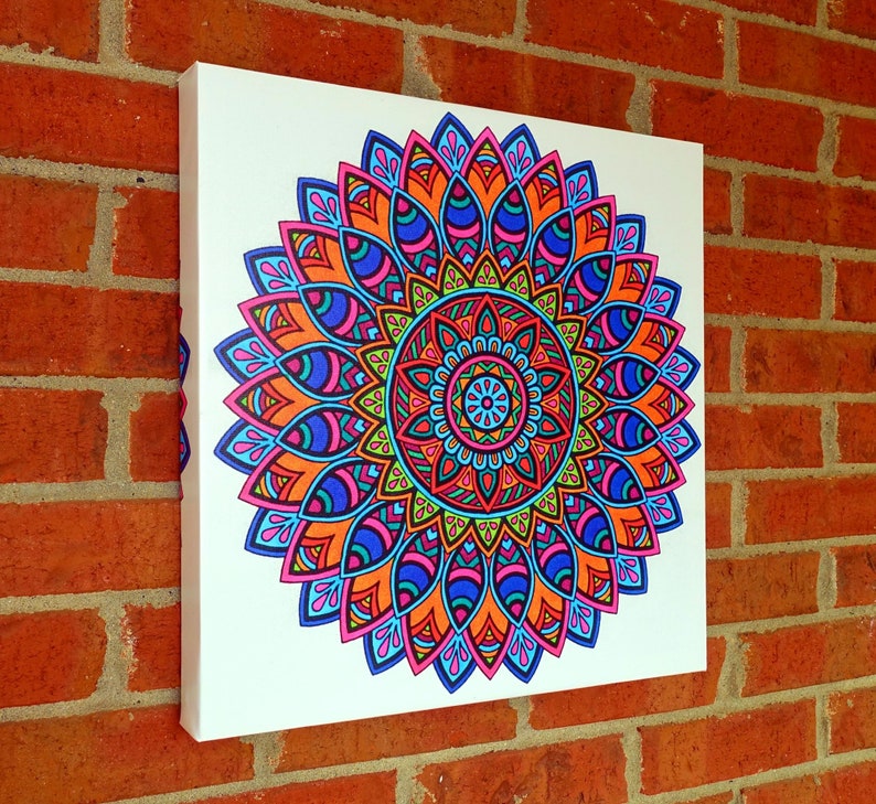 Authentic Indian Bohemian Mexican Handmade Mandala Wall Art on Canvas ...