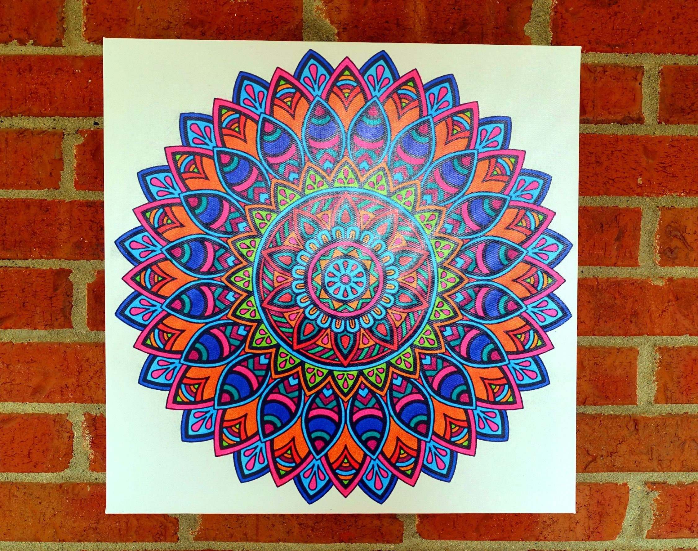 Authentic Indian Bohemian Mexican Handmade Mandala Wall Art on Canvas ...