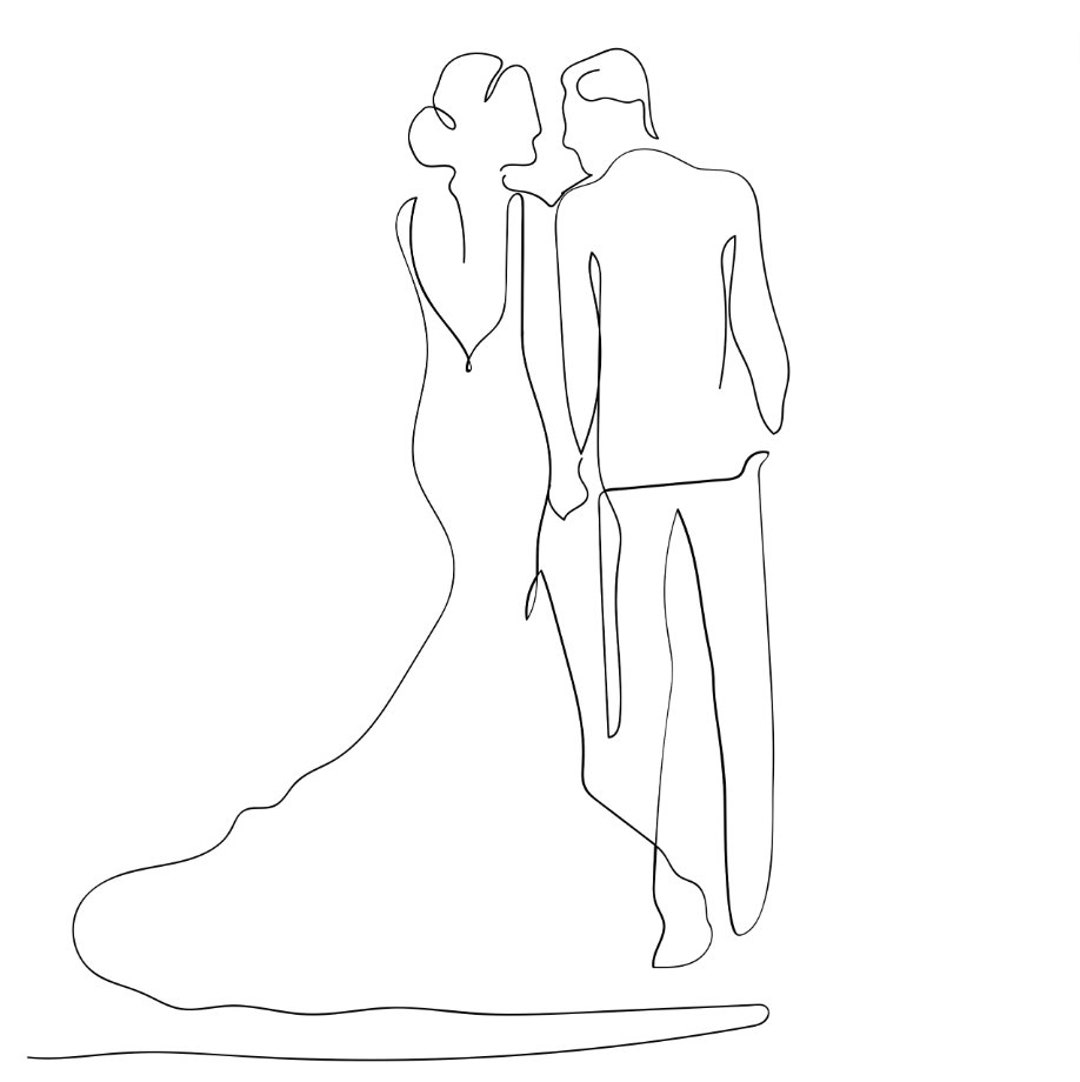 Wedding Thin Line Bride and Groom Decal Transparent Background Instant ...