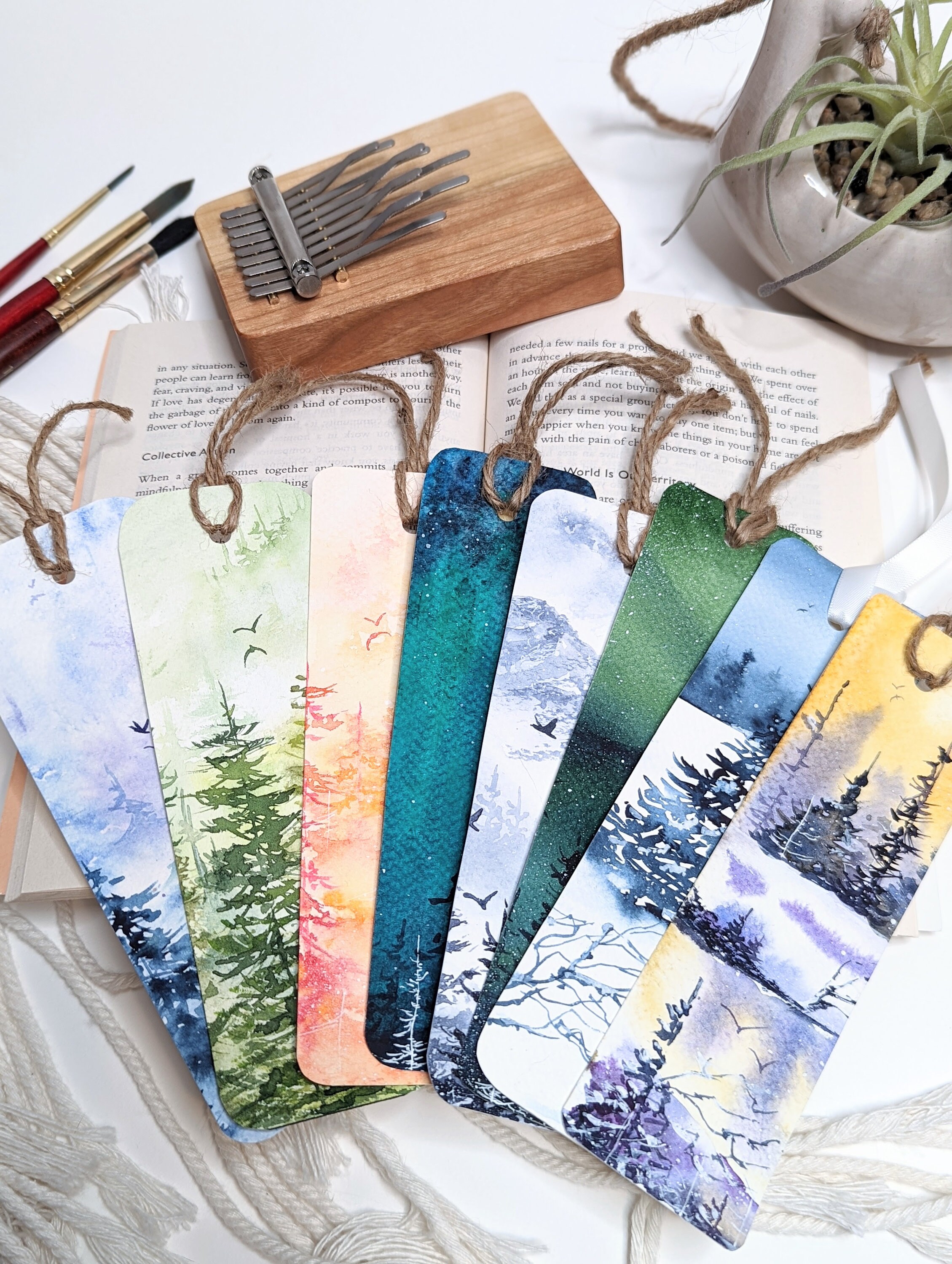 Set of 2 Hand Painted Original Water Color Misty Forests Bookmarks ...