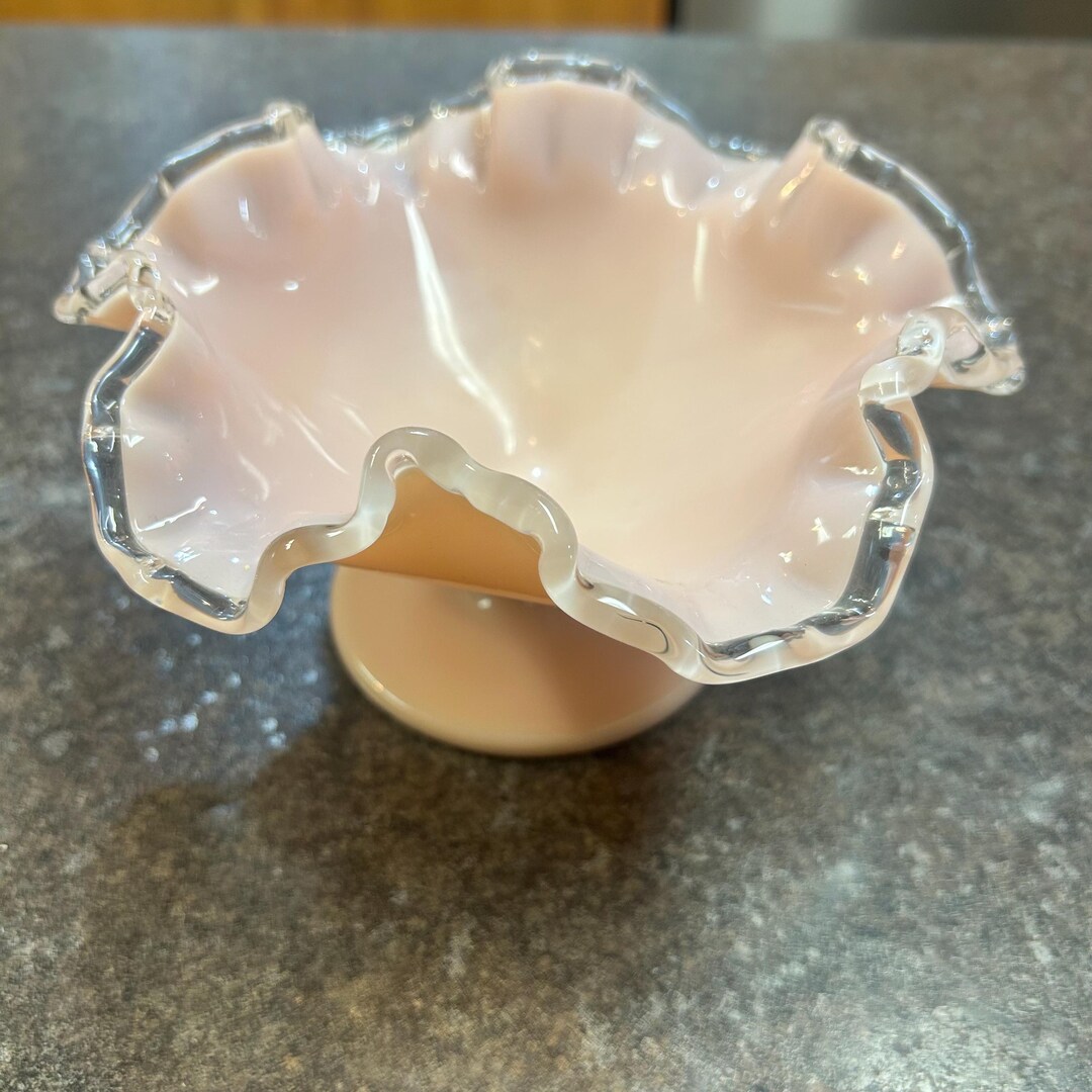 RARE Fenton Pastel Rose Pink Milk Glass Vintage Compote With Ruffled ...