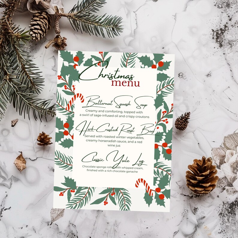 Christmas Menu Card | Holiday Menu Template | Editable Dinner Party ...