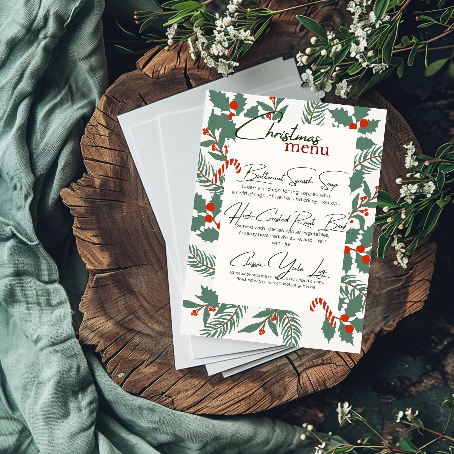Christmas Menu Card | Holiday Menu Template | Editable Dinner Party ...