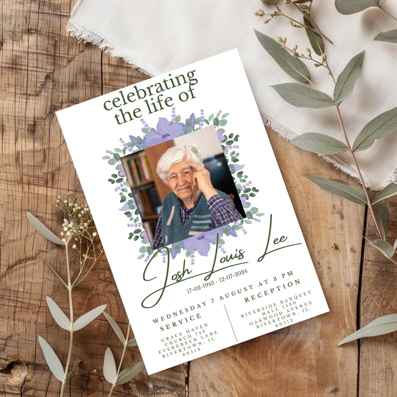 Editable Funeral Invitation | Celebration of Life Template | Elegant ...