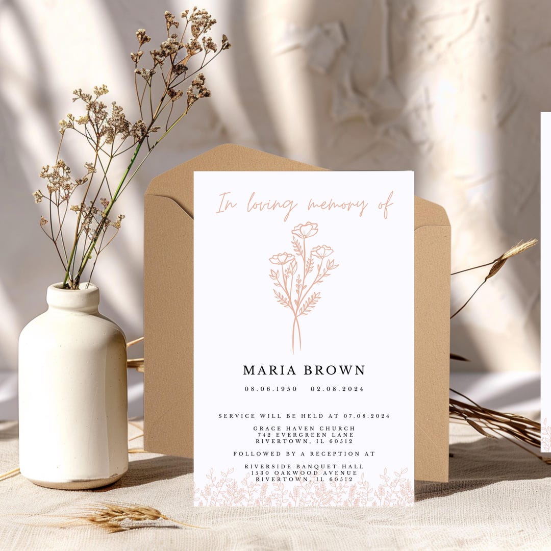 Editable Funeral Invitation | Celebration of Life Template | Minimalist ...