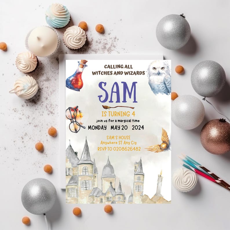 Editable Wizard & Witch Birthday Invitation | Magic Party Invite ...