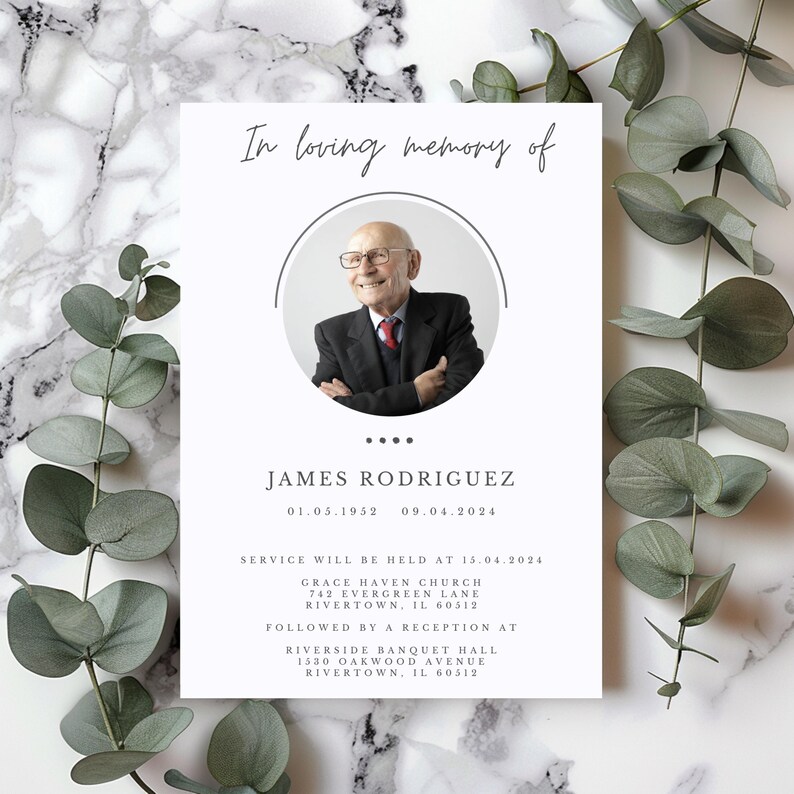 Editable Funeral Invitation | Celebration of Life Template | Minimalist ...