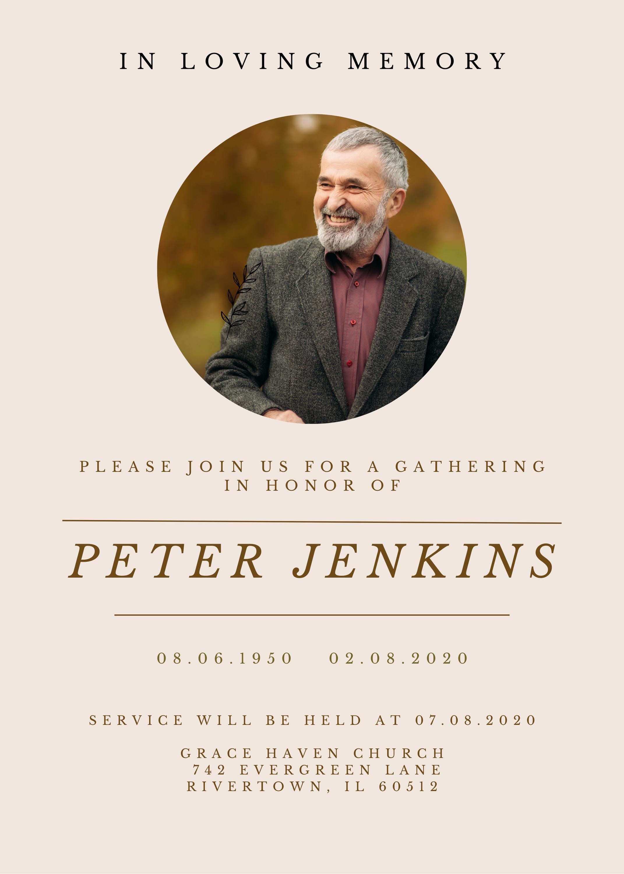 Funeral Invitation Editable Celebration of Life Minimalistic Funeral ...