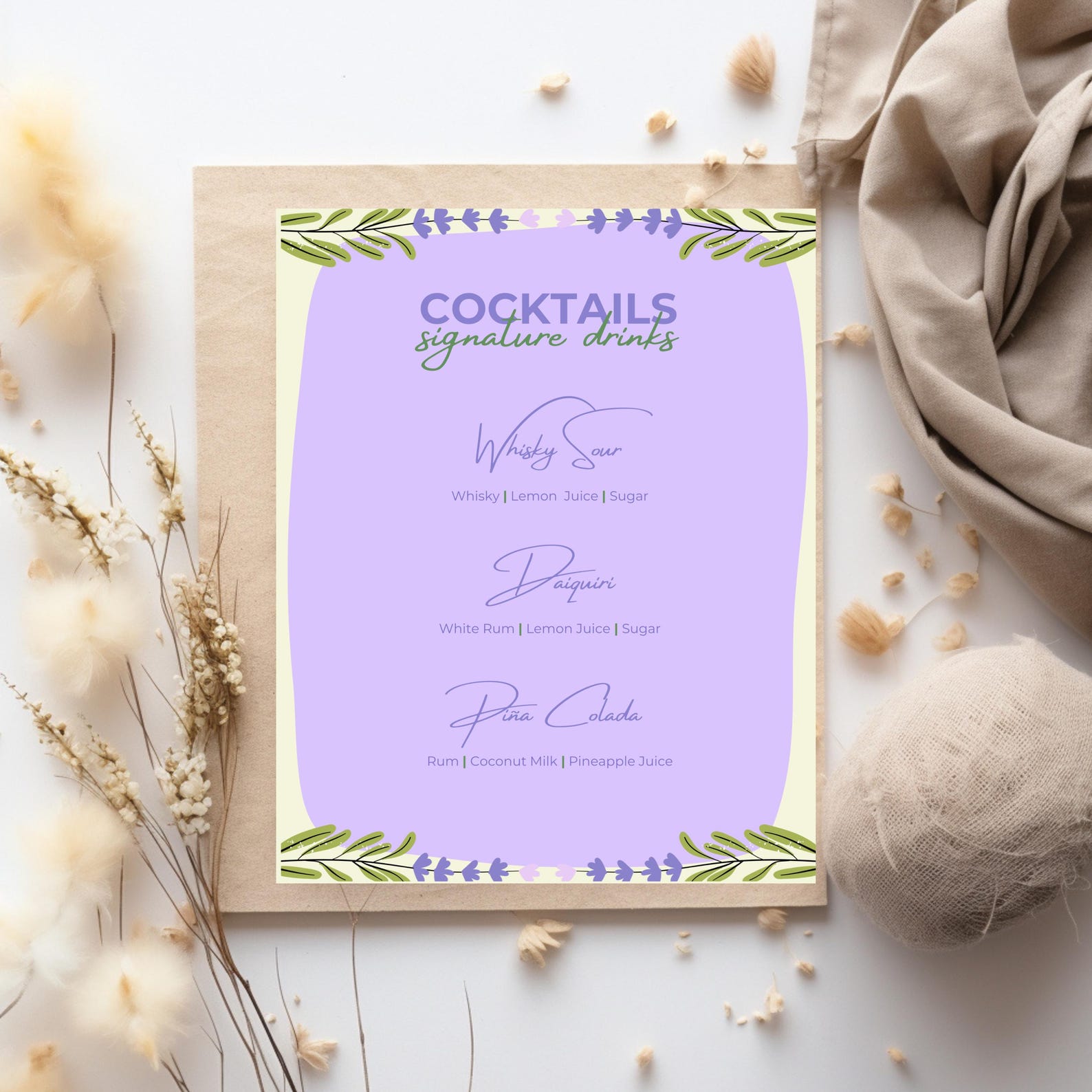 Signature Drinks Bar Menu Template Editable for Wedding or Party ...