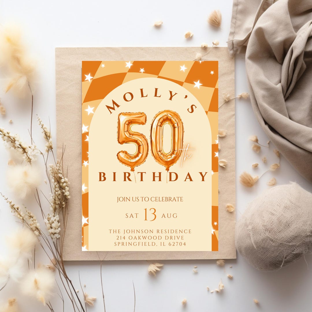 Editable 50th Birthday Invitation Golden 50th Birthday Invite Golden ...