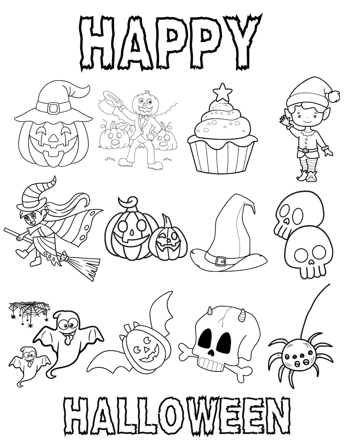 Halloween Greeting Coloring Page for Kids, Kids's for Activity, Mini ...