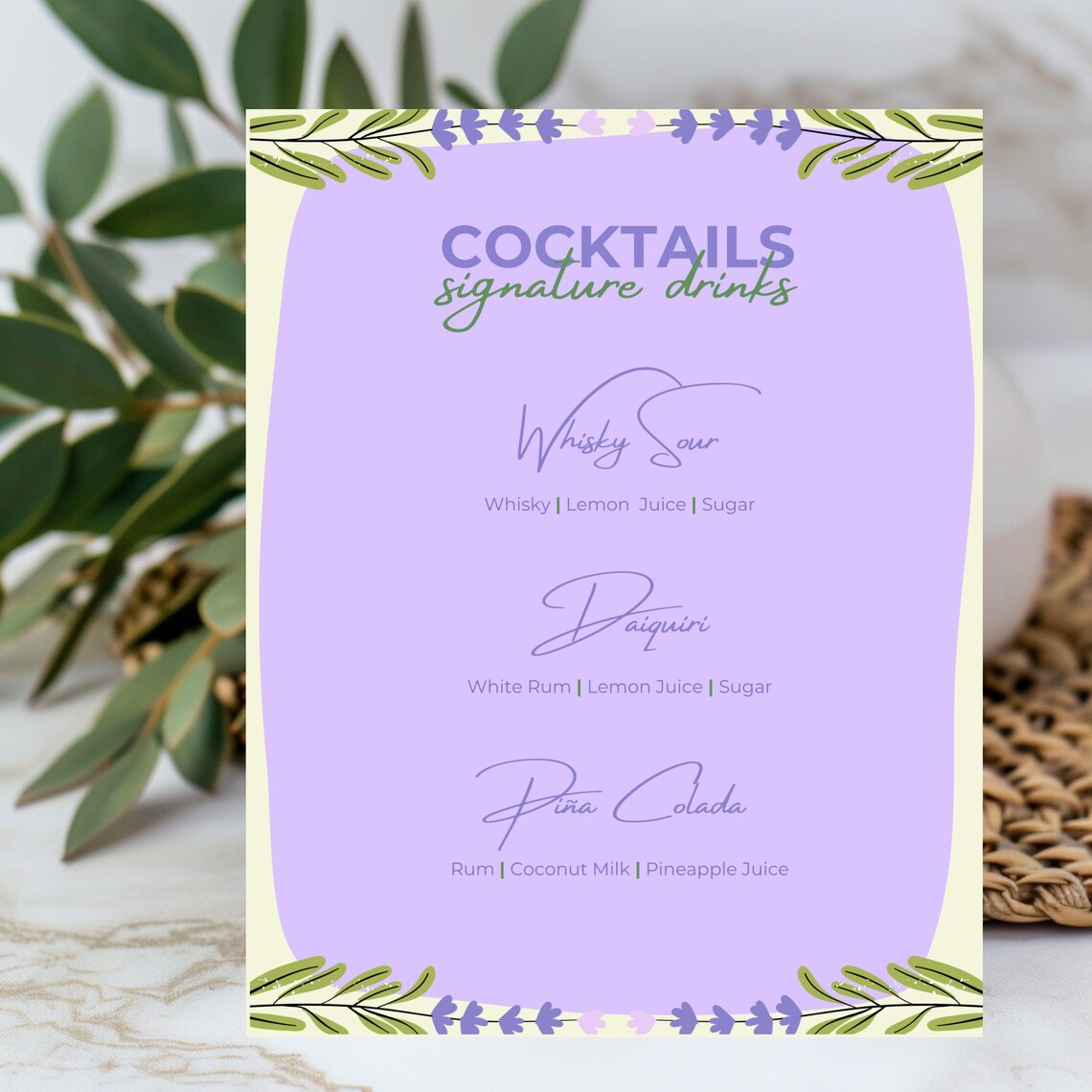 Signature Drinks Bar Menu Template Editable for Wedding or Party ...