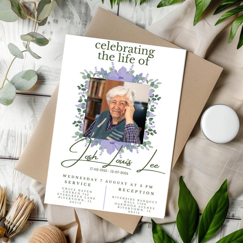Editable Funeral Invitation | Celebration of Life Template | Elegant ...