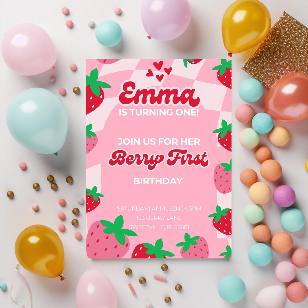 Berry First Birthday Invitation Template Editable 1st Birthday Invite ...