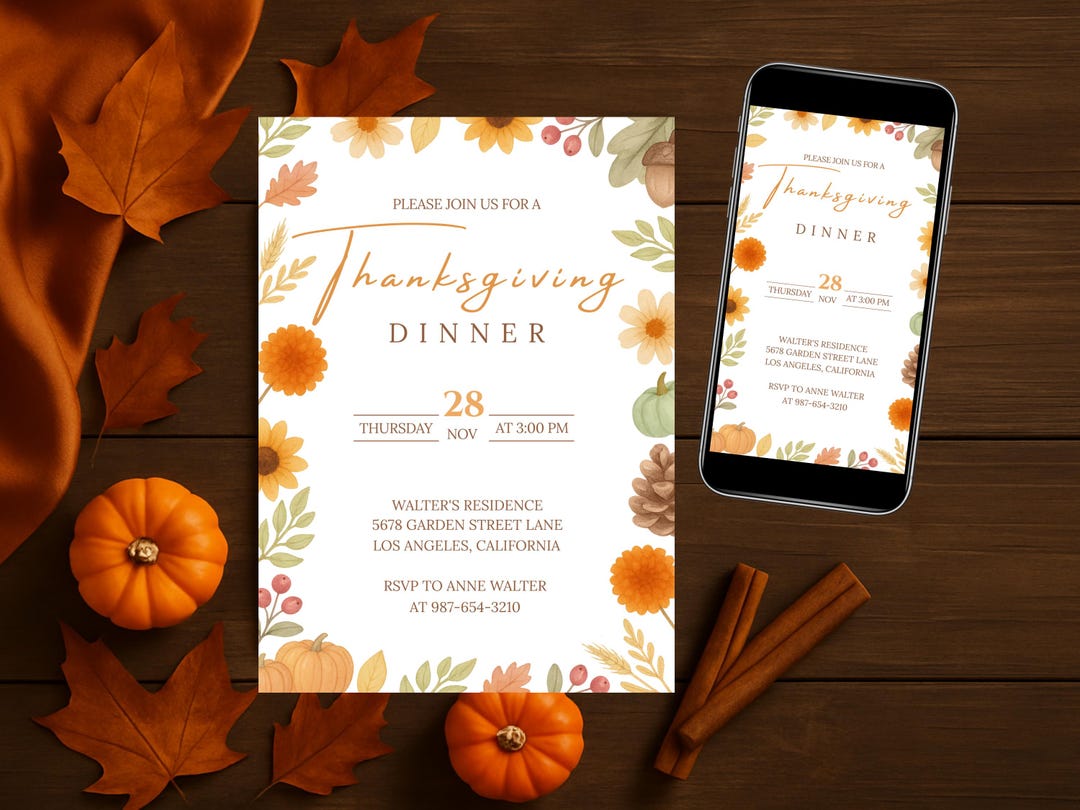 Editable Thanksgiving Dinner Invitation Template | Fall Gathering ...