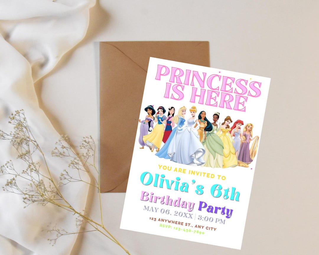Editable Princess Birthday Invitation Princess Birth Invitations ...