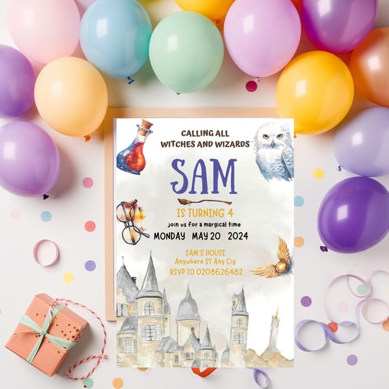 Editable Wizard & Witch Birthday Invitation | Magic Party Invite ...