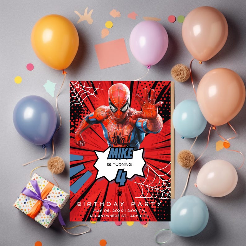 Spiderman Birthday Invitation Editable Template Digital Kids Party ...