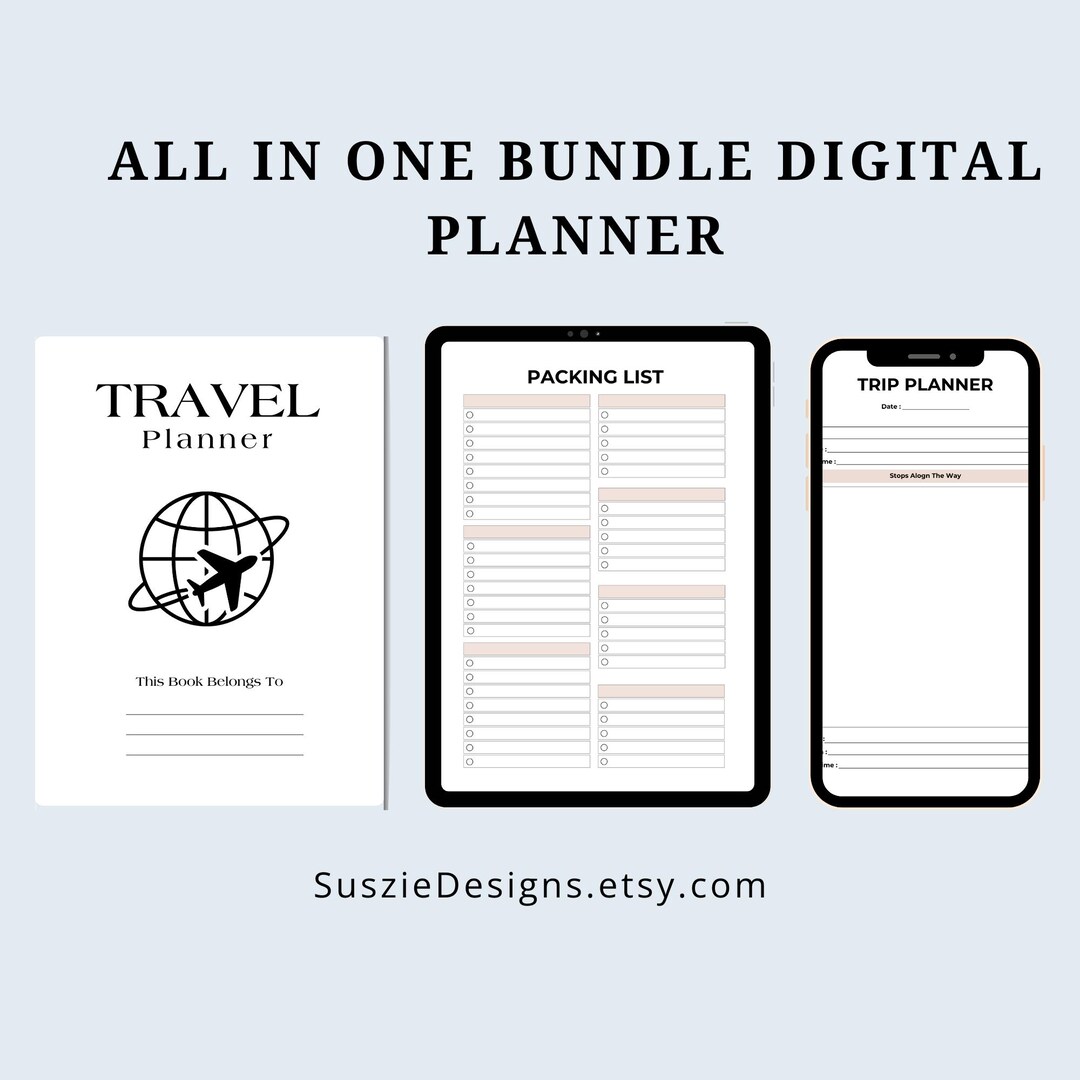 Printable Travel Bundle Planner, Digital Travel Itinerary, Travel ...
