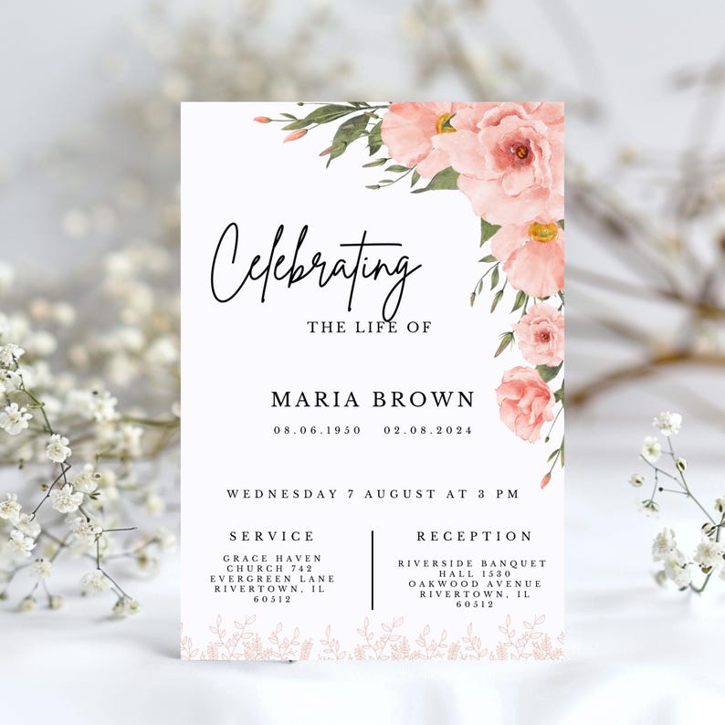 Editable Funeral Invitation | Celebration of Life Template | Elegant ...
