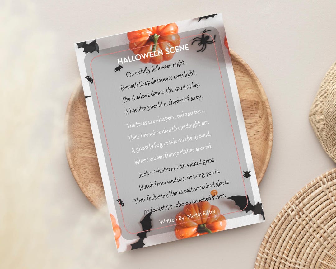 Halloween Scene Poem Printable, Spooky Home Decor, Digital Art Print ...