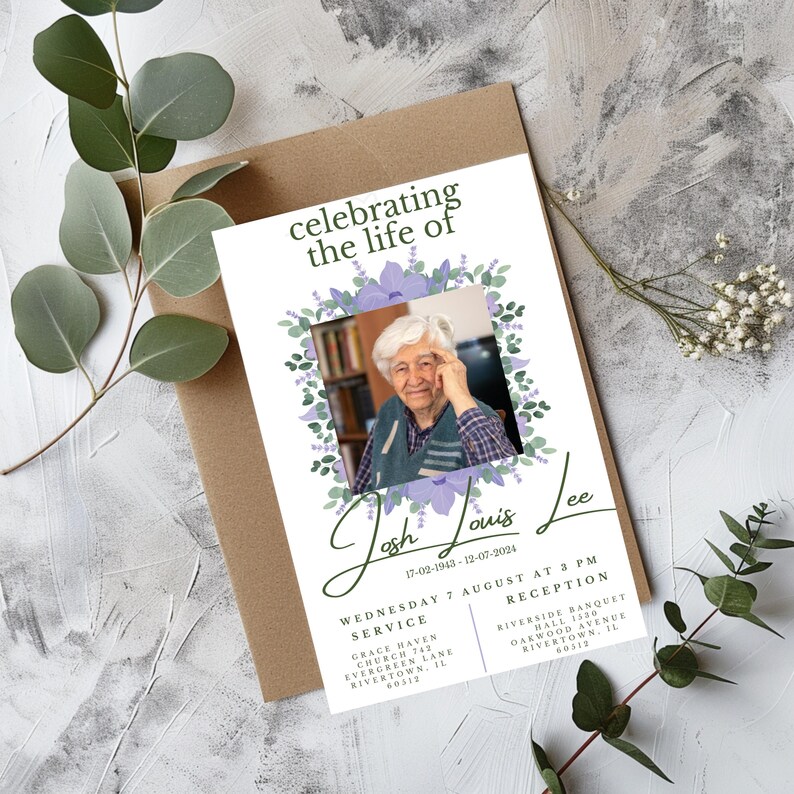 Editable Funeral Invitation | Celebration of Life Template | Elegant ...
