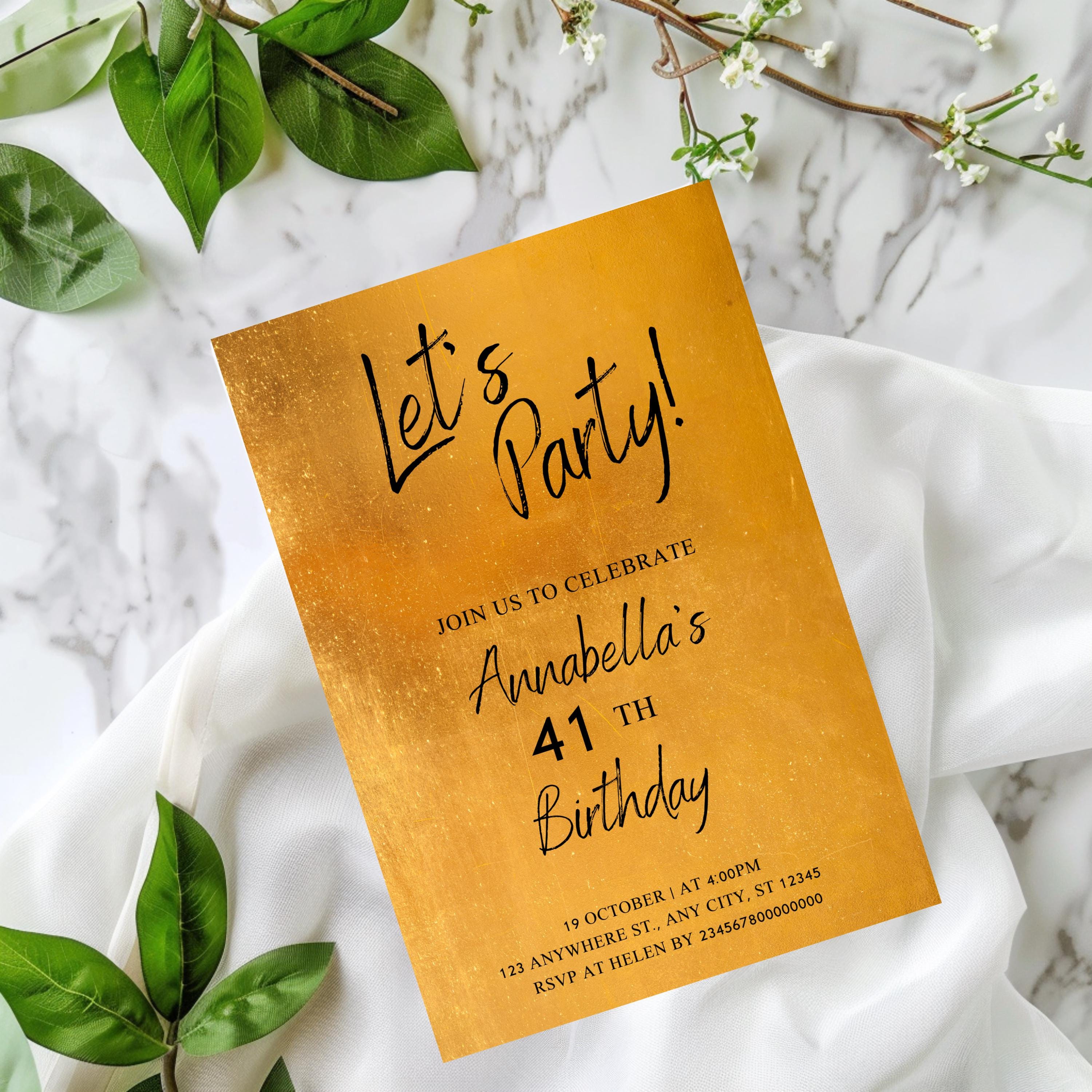 Editable Golden Birthday Invitation Printable Party Template Gold and ...