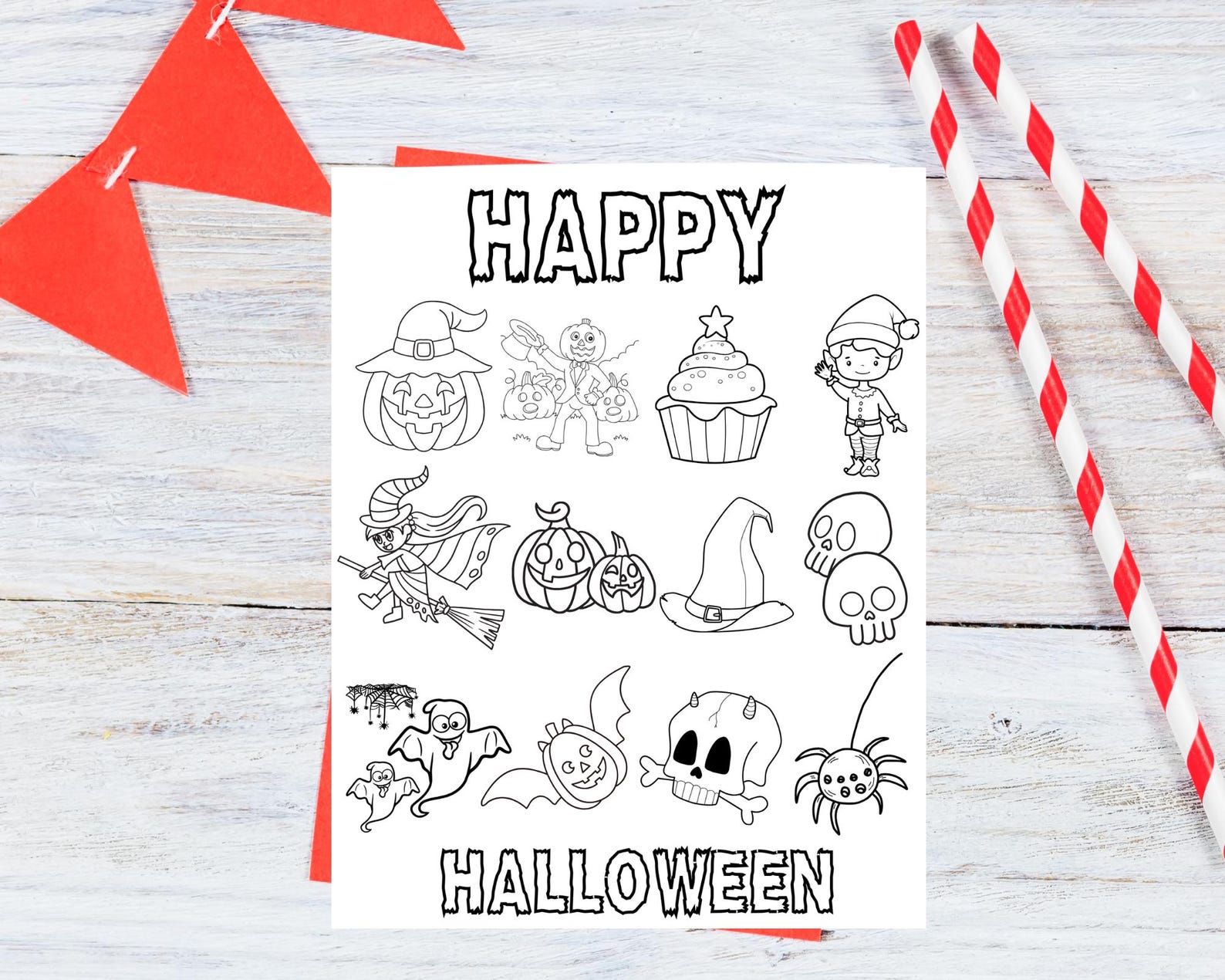 Halloween Greeting Coloring Page for Kids, Kids's for Activity, Mini ...