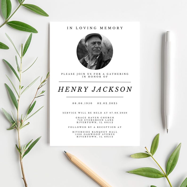 Editable Funeral Invitation | Celebration of Life Template | Minimalist ...