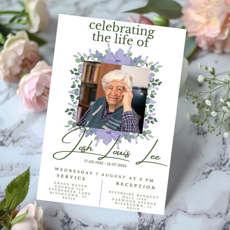 Editable Funeral Invitation | Celebration of Life Template | Elegant ...