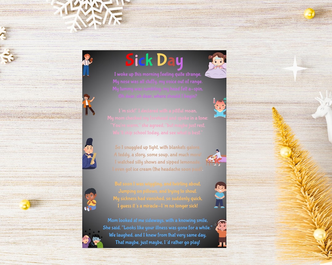 The Sick Day Poem Instant Download, Printable Wall Art Decor, Digital ...