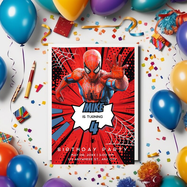 Editable Spiderman Birthday Invitation Template | Digital Printable ...