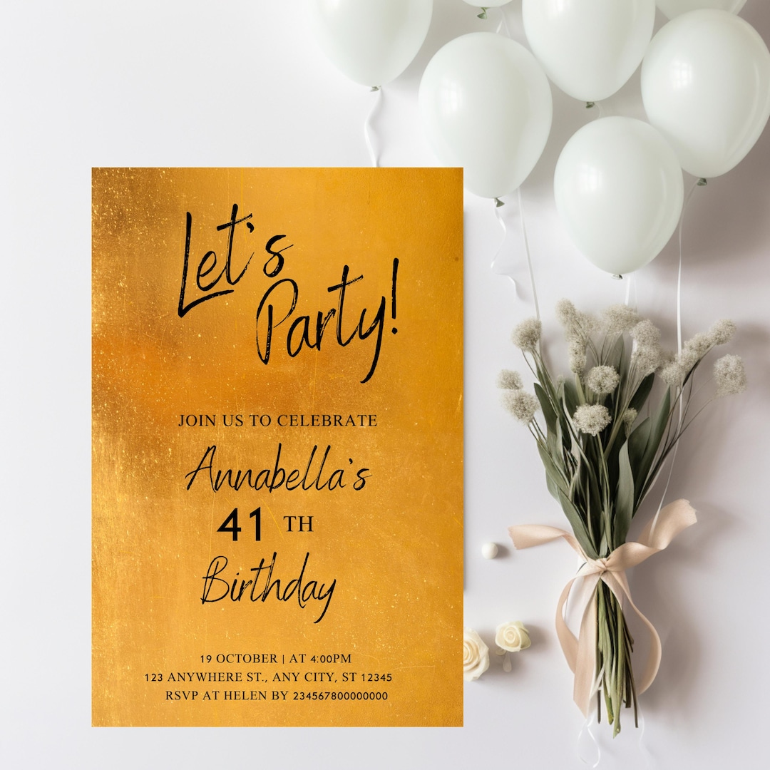Editable Golden Birthday Invitation Printable Party Template Gold and ...