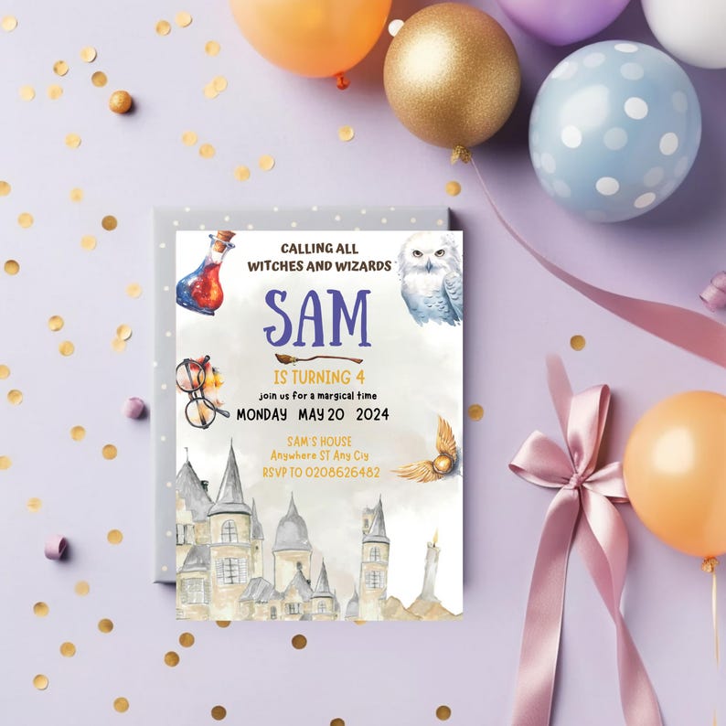 Editable Wizard & Witch Birthday Invitation | Magic Party Invite ...