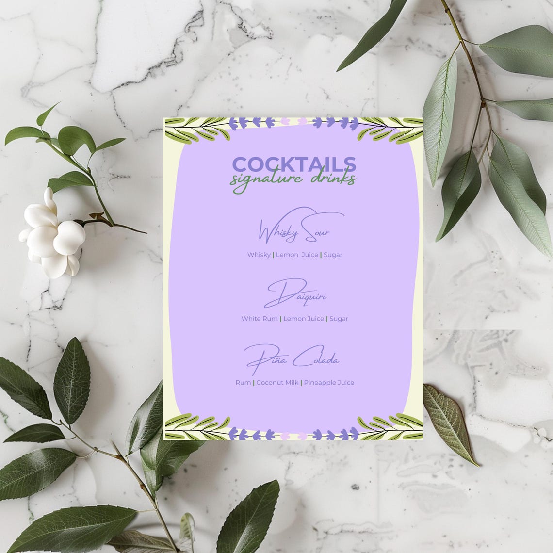 Signature Drinks Bar Menu Template Editable for Wedding or Party ...