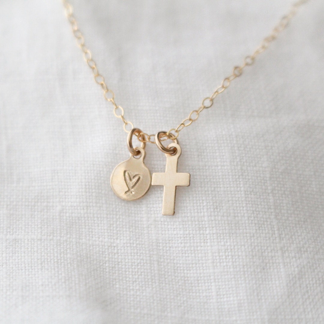 14K GF Gold Heart and Cross Necklace Cross Layered Necklace - Etsy