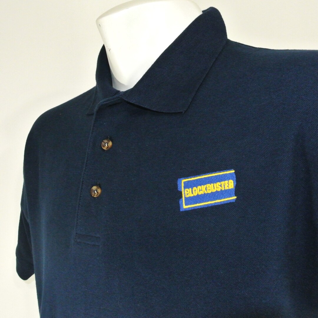 BLOCKBUSTER VIDEO Navy Blue Vintage Employee Uniform Polo Shirt Size XL ...