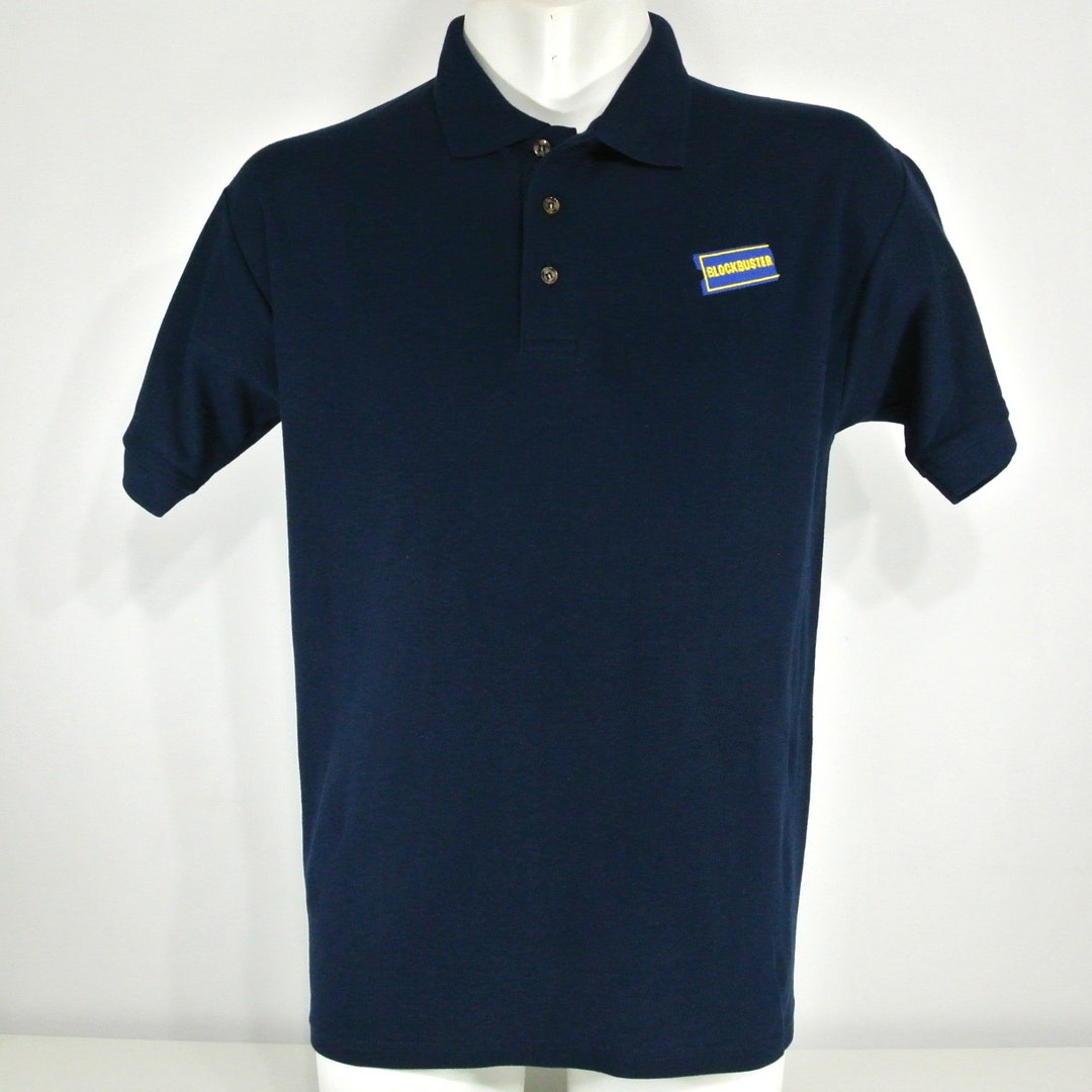 BLOCKBUSTER VIDEO Navy Blue Vintage Employee Uniform Polo Shirt Size L ...