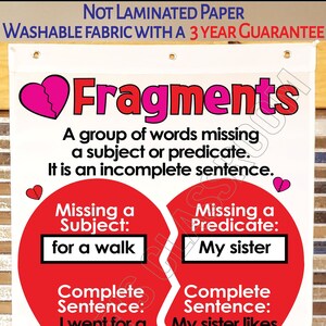 Sentence Fragment Anchor Chart - Printed on FABRIC! Durable Flag ...