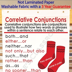 Correlative Conjunctions Anchor Chart Printed on FABRIC Durable Flag ...