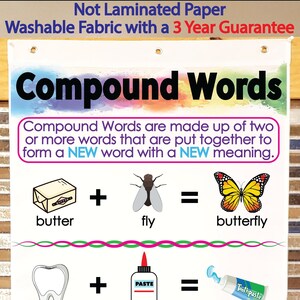 Compound Words Anchor Chart, Printed on FABRIC Durable Flag Material ...