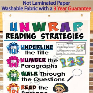 UNWRAP Reading Strategies Anchor Chart, Printed on Fabric! Durable Flag ...