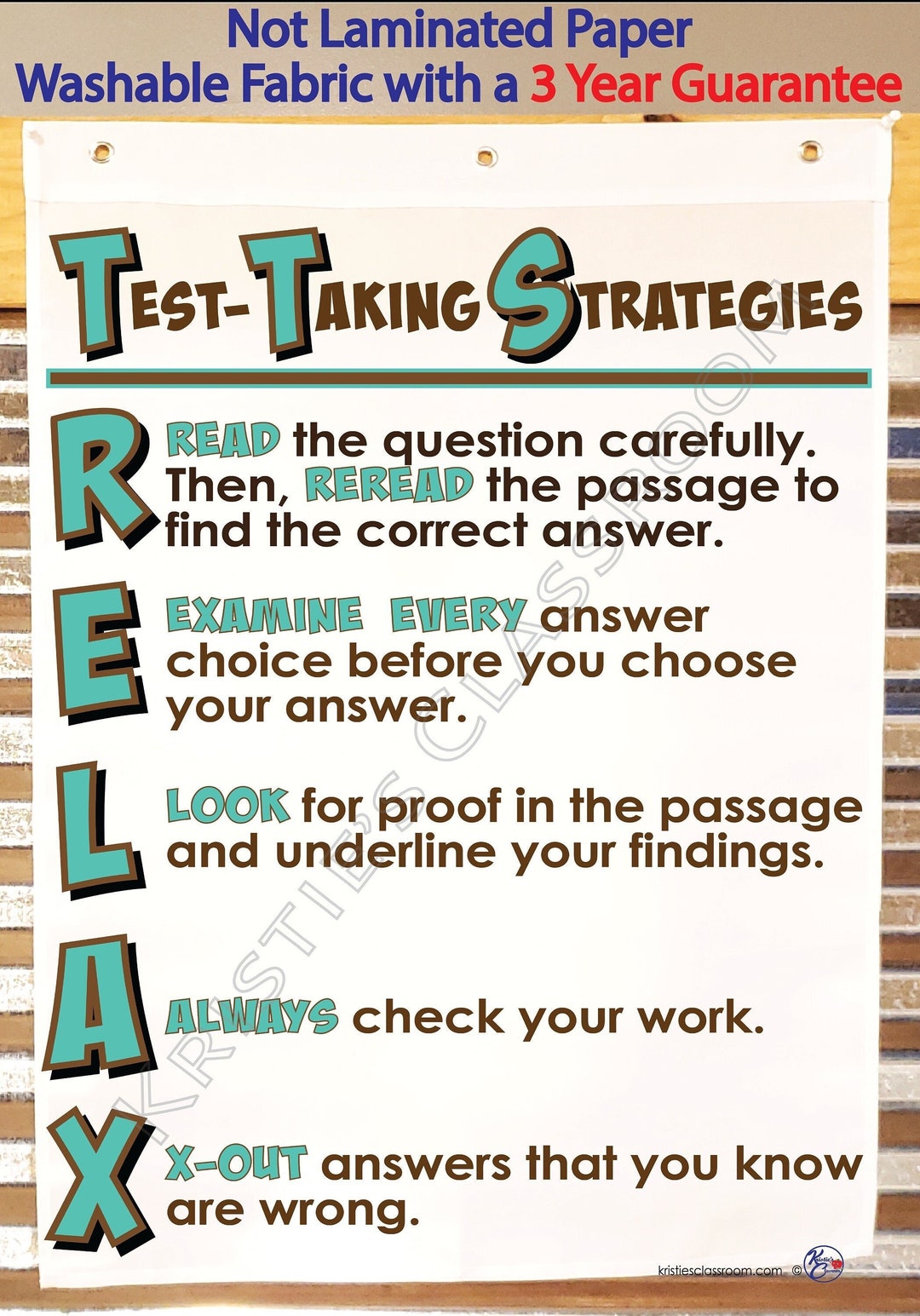 ELA Test Taking Strategies Anchor Chart, Printed on FABRIC Durable Flag ...