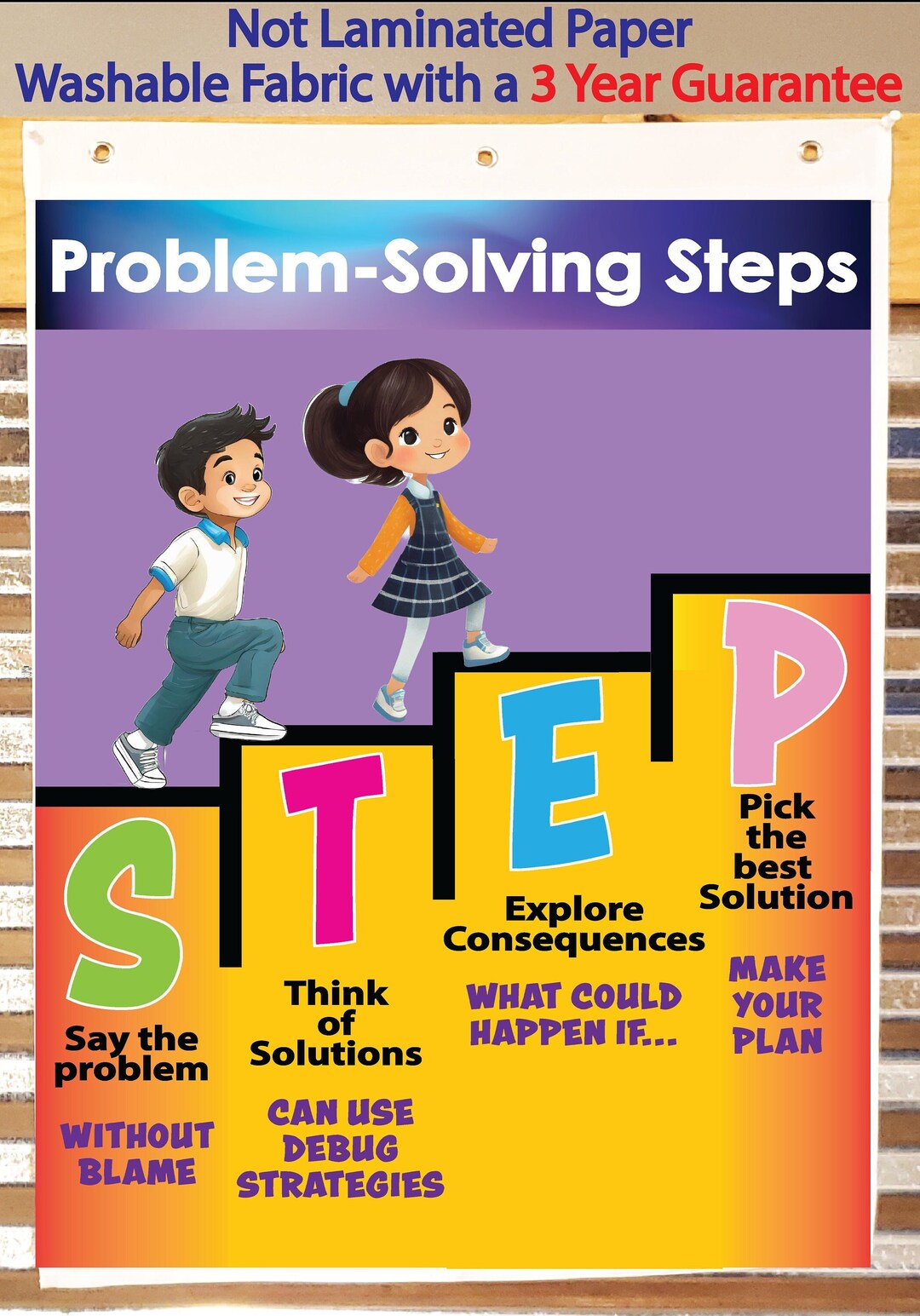 Problem Solving STEPS Anchor Chart, Printed on FABRIC! Durable Flag ...